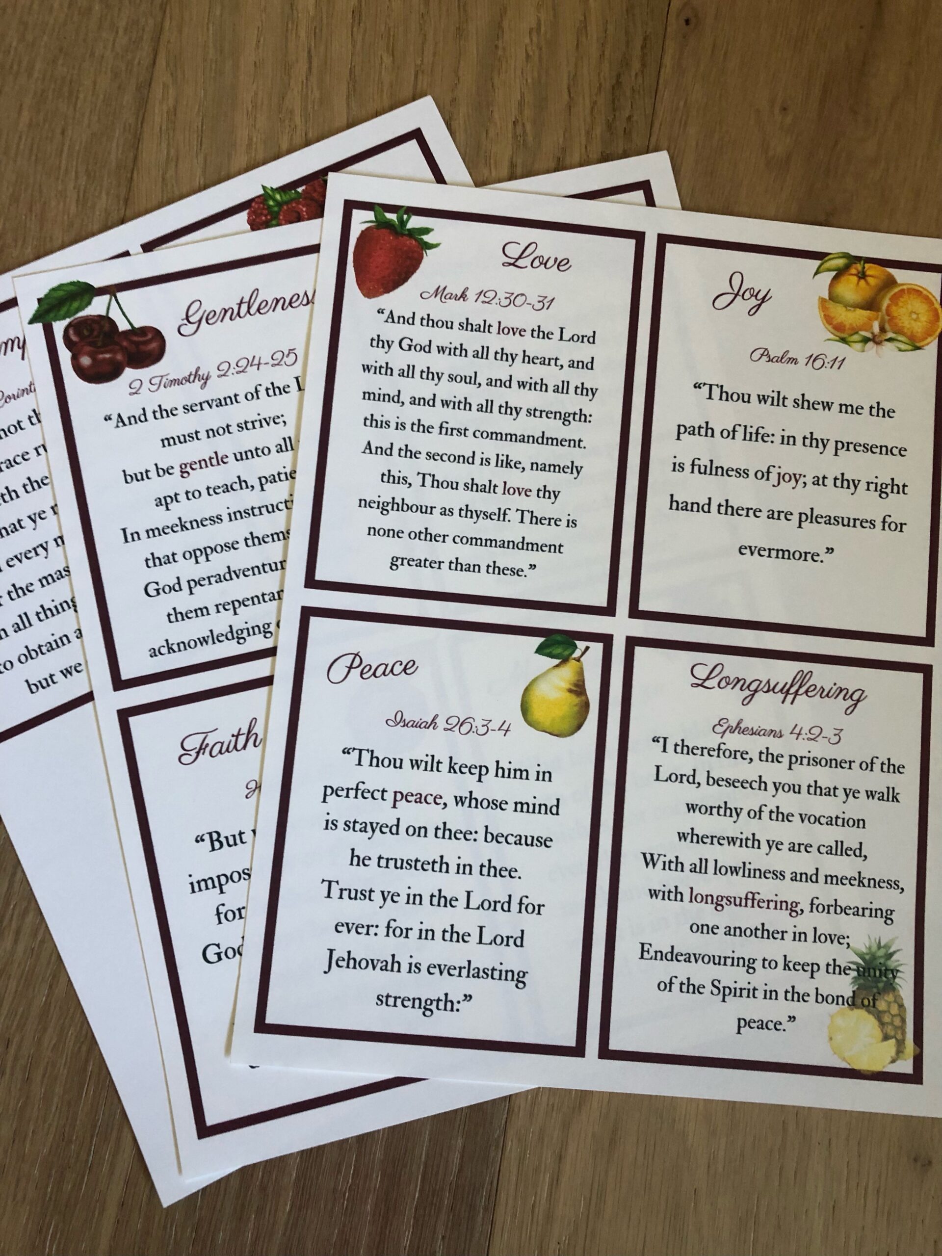 Fruit of the Spirit Scripture Printable Memory Cards PDF KJV